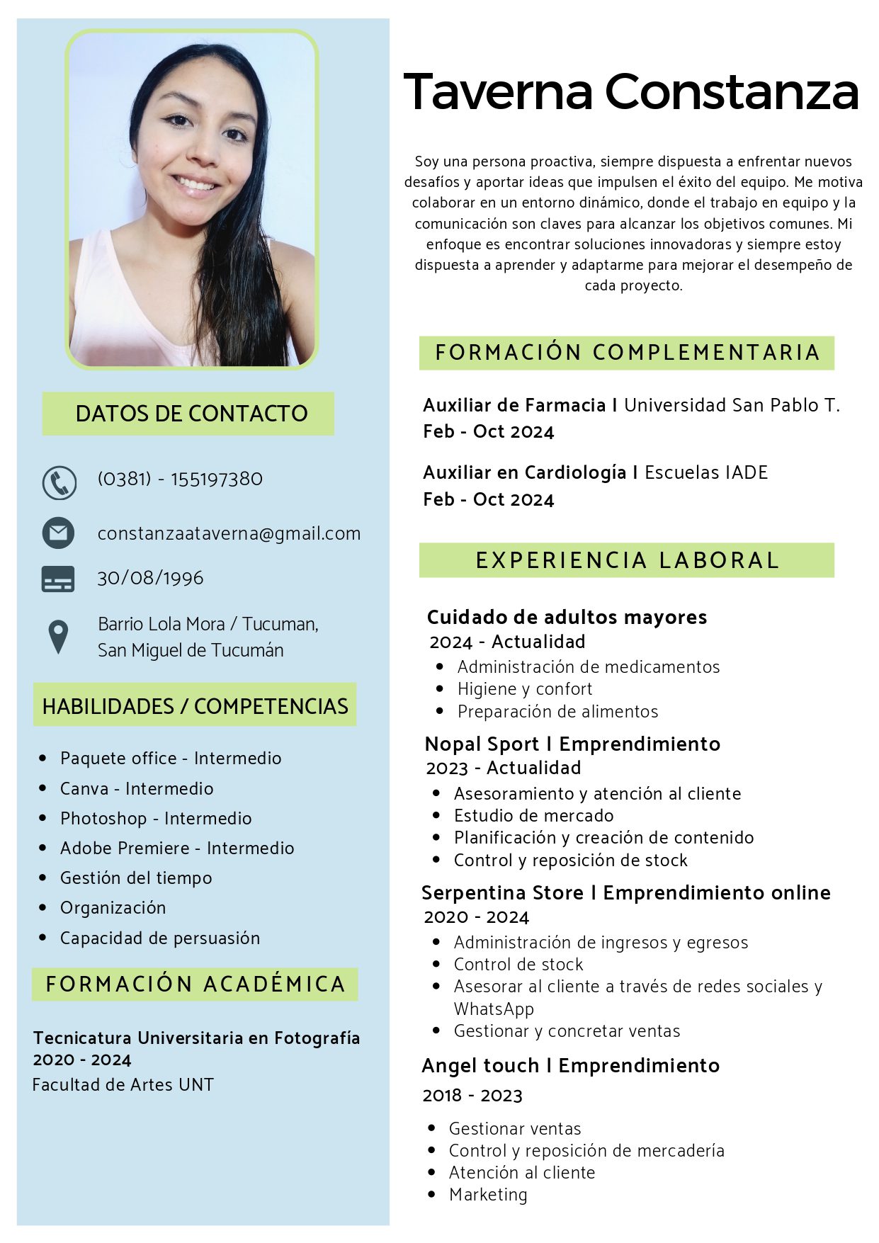 Curriculum vitae de Constanza Agostina Taverna | ClubEmpleos Argentina
