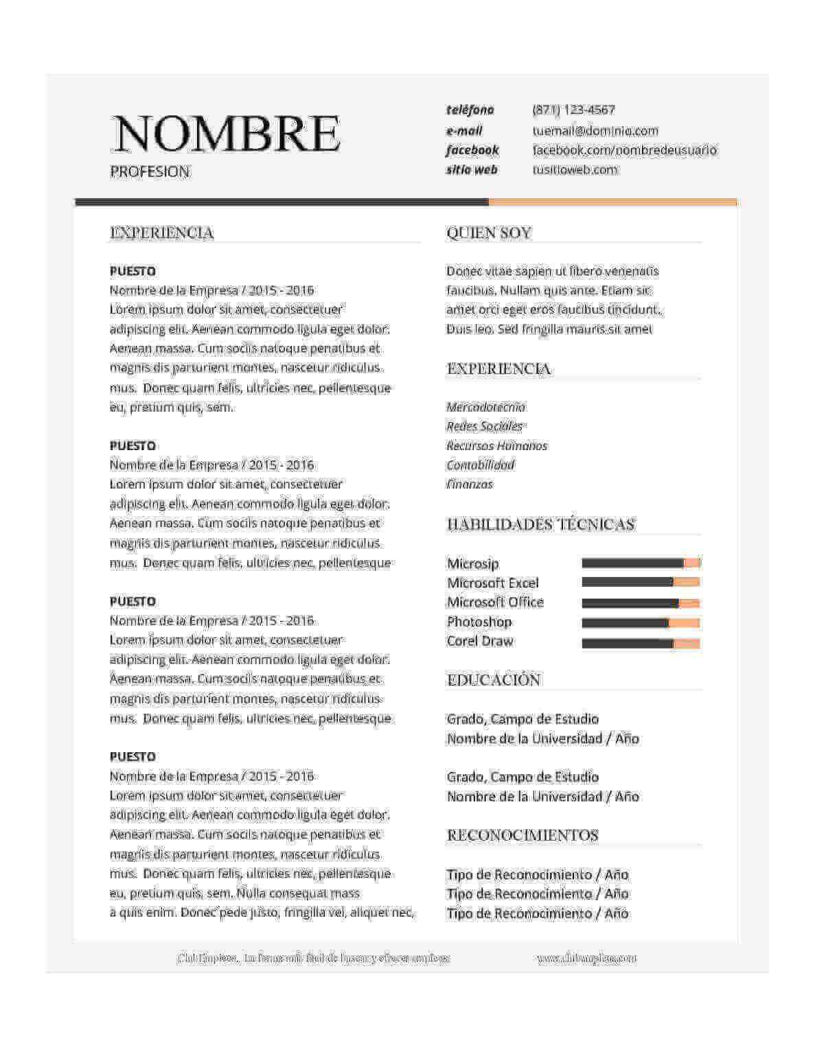 Descarga Formato de curriculum vitae excel | ClubEmpleos